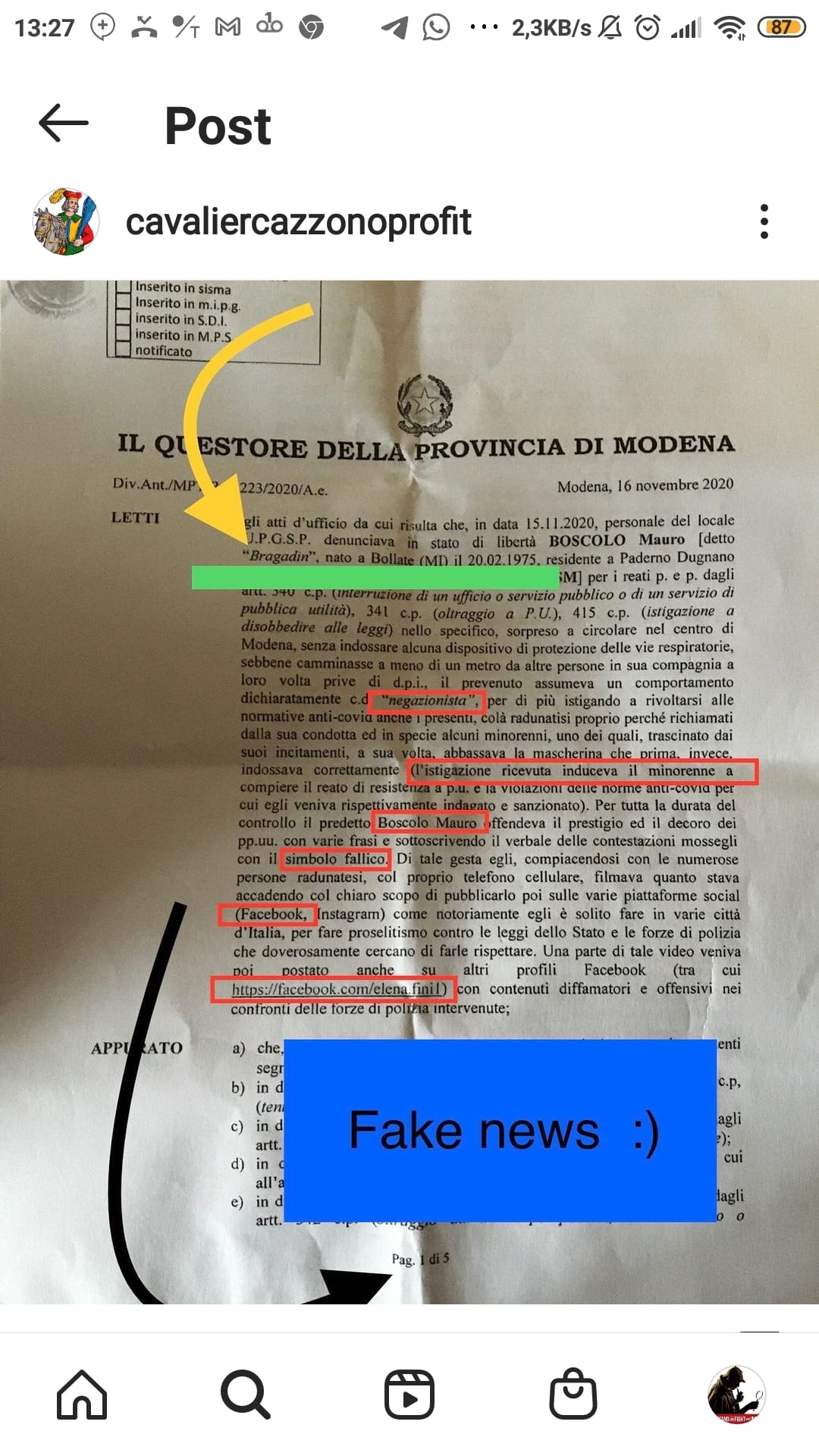 IL CAVALIER “SIMBOLO FALLICO” E IL VERBALE DEL QUESTORE DI MODENA